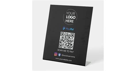 Paypal Qr Code Payment Scan To Pay Black Pedestal Sign Zazzle