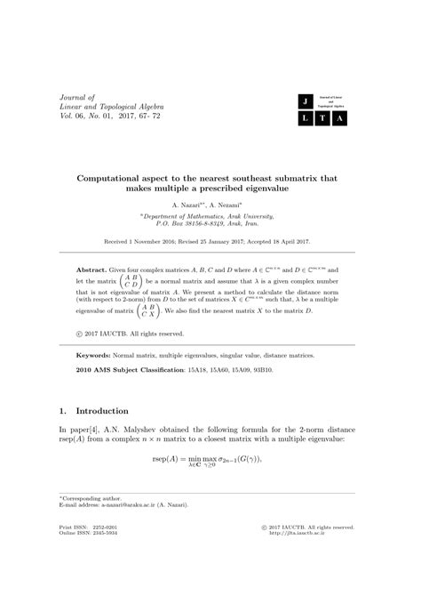 pdf computational aspect to the nearest southeast submatrix that