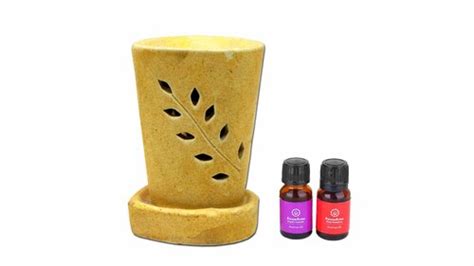 Asian Aura Ceramic Aromatic Oil Diffuser With 2 Oil Bottles Aaeb 0012 B