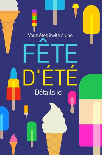 프랑스어로 팝시클과 아이스크림이 들어간 여름 파티 포스터 맛이 가미된 빙과에 대한 스톡 벡터 아트 및 기타 이미지 맛이