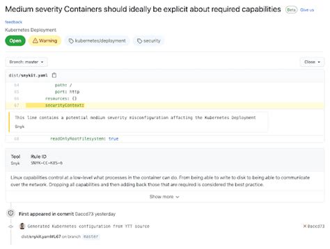 showing snyk security information in github code scanning snyk