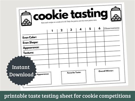 Cookie Taste Testing Sheet For Cookie Competitions Baking Competitions