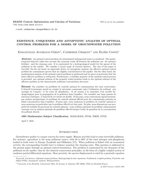 Pdf Existence Uniqueness And Asymptotic Analysis Of Optimal Control