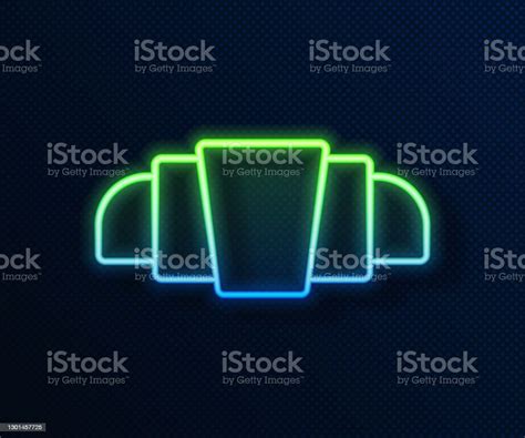 파란색 배경에 고립 된 빛나는 네온 라인 크루아상 아이콘 벡터 개념에 대한 스톡 벡터 아트 및 기타 이미지 개념 굴리기