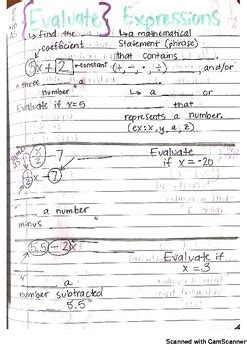 Evaluating Expressions Journal Notes PDF By Charly Baker TPT