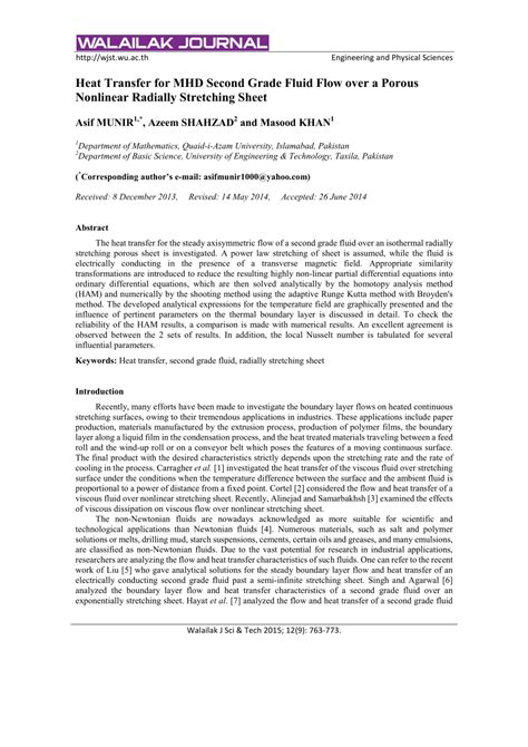Pdf Heat Transfer For Mhd Second Grade Fluid Flow Over A Porous