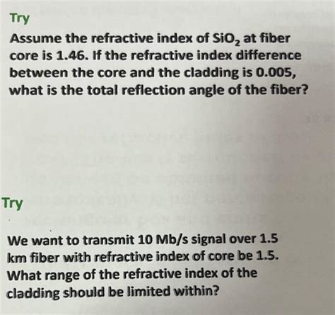 Solved Try Assume The Refractive Index Of SiO At Fiber Core Chegg Com