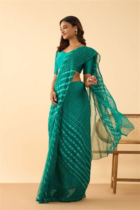 Green Pure Silk Georgette Tie And Dye Lehariya Saree Taneira Online Store