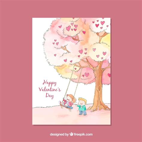 Free Vector Valentines Day Card Template With Tree