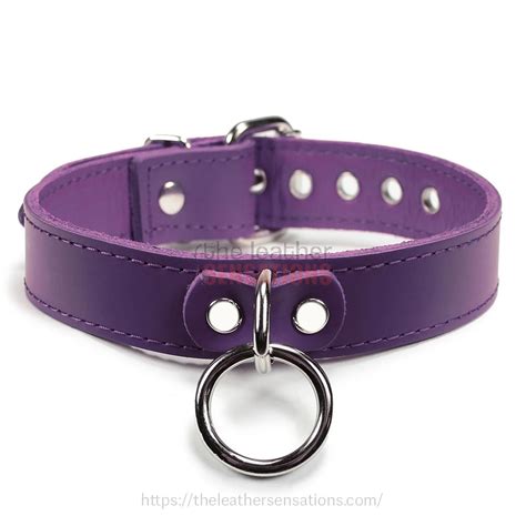 Purple Leather O Ring Slave Collar For Bdsm Play