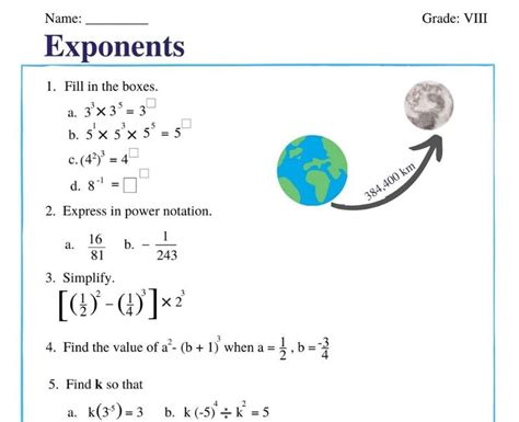 Exponents And Powers Worksheet