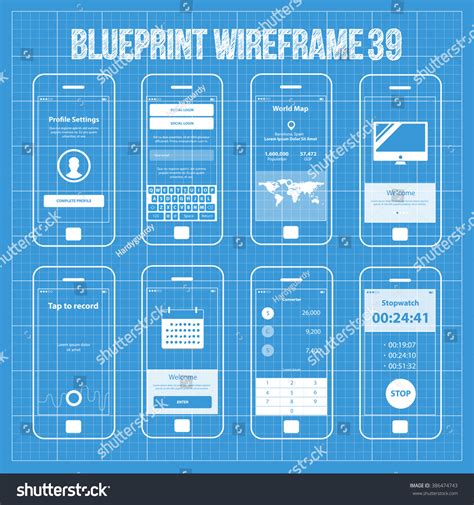 Mobile Wireframe App Ui Kit 39 Stock Vector Royalty Free 386474743 Shutterstock