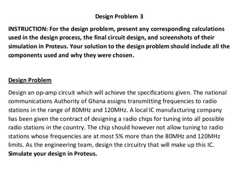 Design Problem 3 INSTRUCTION For The Design Problem Chegg Com