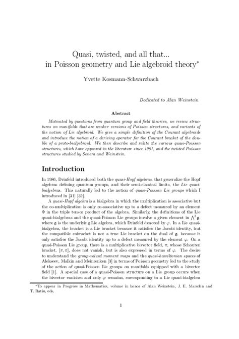 Pdf Quasi Twisted And All That In Poisson Geometry And Lie Algebroid Theory