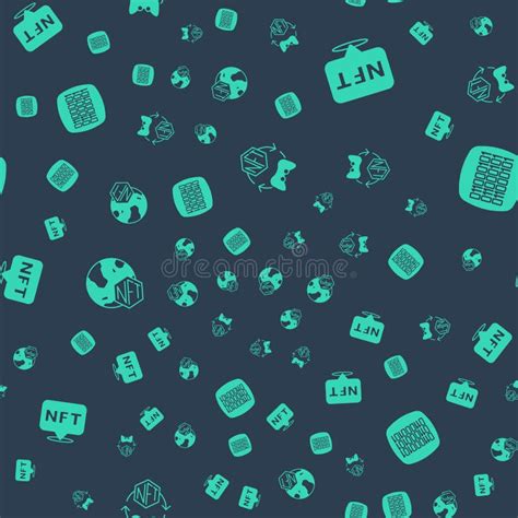 set nft digital crypto art and binary code on seamless pattern vector