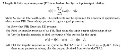 Solved A Length M Finite Impulse Response FIR Can Be Chegg Com