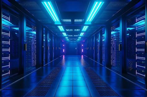 Premium Photo Data Server Room Blue Lights Night