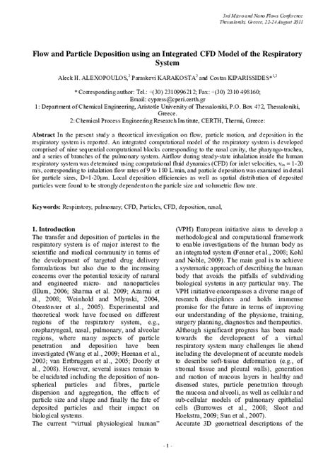 Pdf Flow And Particle Deposition Using An Integrated Cfd Model Of The