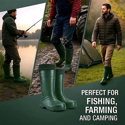 Green Mens Thermal Waterproof Wellington Boots Lightweight Eva Fleece