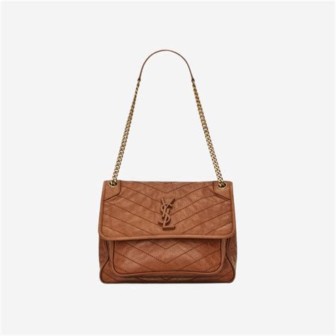 생로랑 니키 미디움 체인 백 크링클 빈티지 레더 라이트 카라멜 Saint Laurent Kream