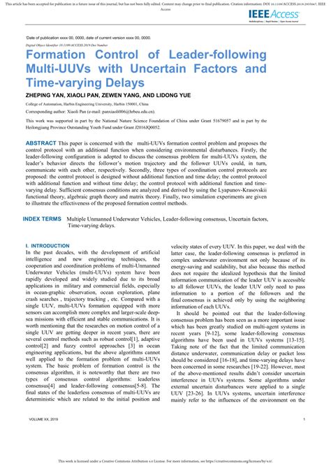 Pdf Formation Control Of Leader Following Multi Uuvs With Uncertain