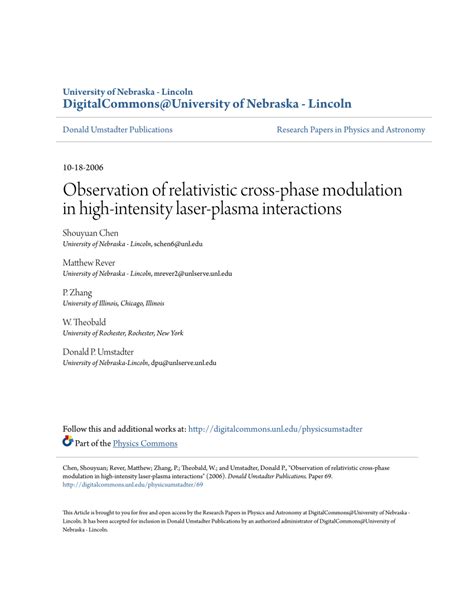 Pdf Observation Of Relativistic Cross Phase Modulation In High Intensity Laser Plasma Interactions