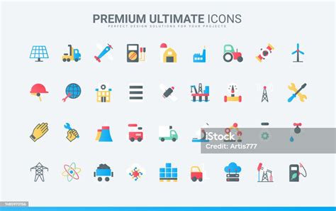 업계 트렌디 한 플랫 아이콘 세트 공장 건물 및 근로자 가스 오일 에너지 생산 가솔린에 대한 스톡 벡터 아트 및 기타 이미지 가솔린 건물 외관 건설 기계류 Istock