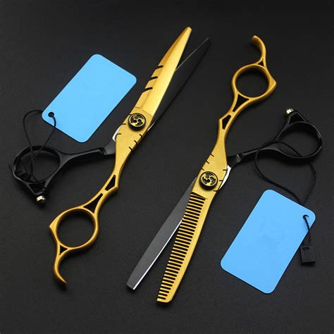 Badu Bg професионална япония 6 инчови златни кухи ножици за коса комплект салон за рязане