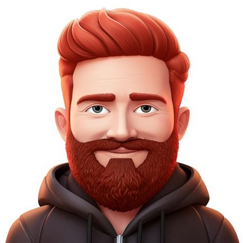 Cartoon Man With Beard And Red Hair Wearing A Black Hoodie Generative