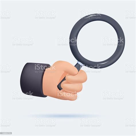3d 렌더링 검색 아이콘입니다 만화 캐릭터 손은 큰 돋보기 렌즈를 보유하고 있습니다 과학 클립 아트의 사업은 고립 검색에 대한 스톡 벡터 아트 및 기타 이미지 Istock