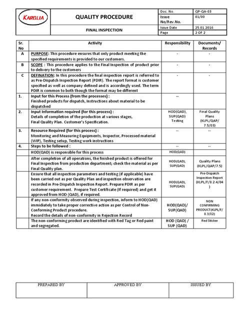 Qp Qa 03 Final Inspection Pdf Quality Assurance Business