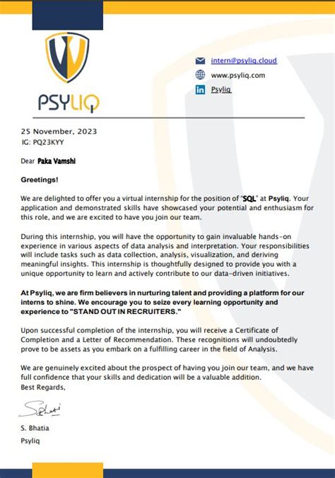 Vamshi Krishna On Linkedin Psyliq Sql Internship Psyliq