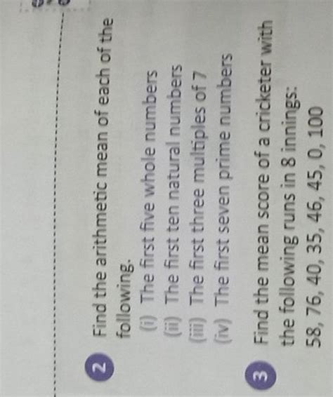 Find The Arithmetic Mean Of Each Of The Following I The First Five