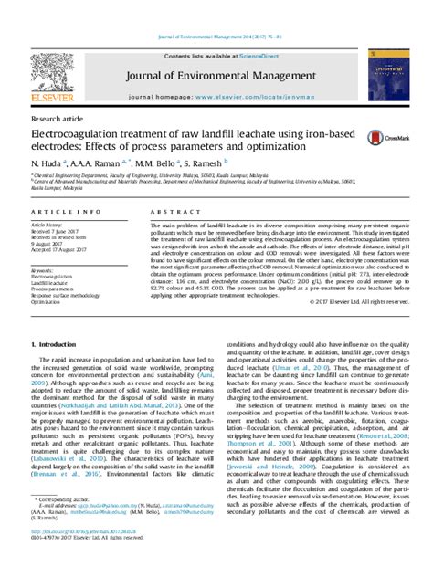 Pdf Electrocoagulation Treatment Of Raw Landfill Leachate Using Iron