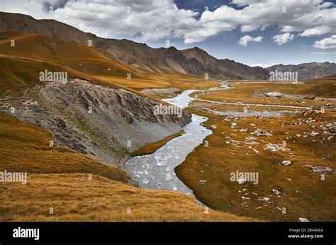 Beautiful Scenery Of The River In The Mountain Valley Of Kel Suu Lake