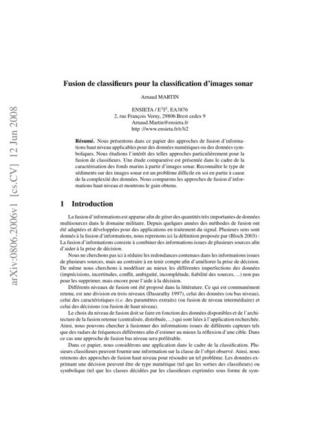 Pdf Fusion De Classifieurs Pour La Classification Dimages Sonar