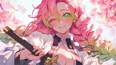 Demon Slayer Mitsuri Cherry Blossom Desktop Wallpaper In 4k