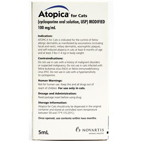 Atopica For Cats 100mg Ml 5ml Free Shipping Ep Rx
