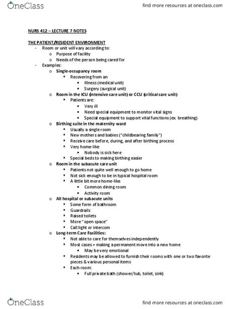 Nurs 412 Lecture Notes Fall 2018 Lecture 7 Long Term Care One