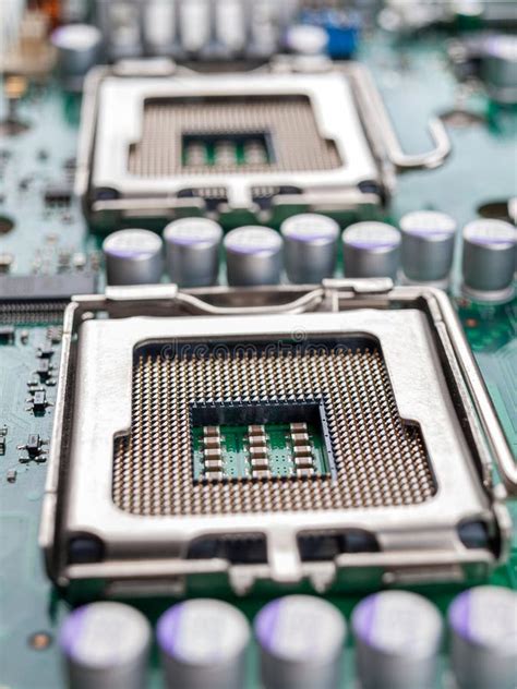 CPU Connector On The Circuit Motherboard With Pressure Contacts For Connecting A Silicon