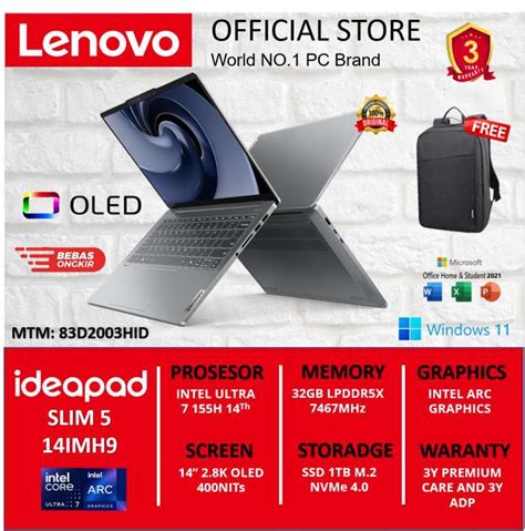 Jual Lenovo Ideapad Pro 5 14imh9 Core Ultra 7 155h 32gb 1tb 14 Oled W11 Ohs21 Di Seller Lenovo