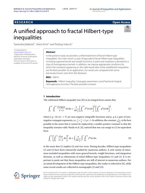 Pdf A Unified Approach To Fractal Hilbert Type Inequalities