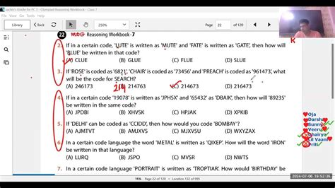 Grade 7 Maths Olympiad Class38 Coding Decoding 6th July Youtube