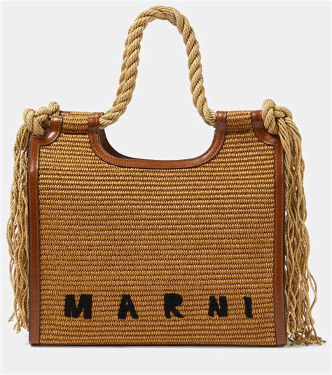 Marni Marcel Medium Raffia Effect Tote Bag Marni