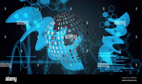 binary code sphere and molecular structures scientific data processing