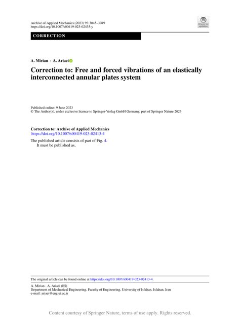 Correction To Free And Forced Vibrations Of An Elastically Interconnected Annular Plates System