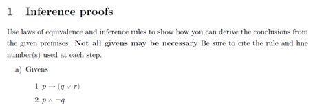 solved 1 inference proofs use laws of equivalence and