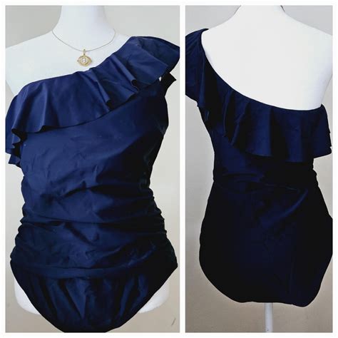 Size 14 Hilor Navy Blue One Piece Womens Bathing Suit Swimsuit With