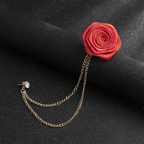 Badubg Корейски ръчно изработен плат брошка с розови цветя кристален