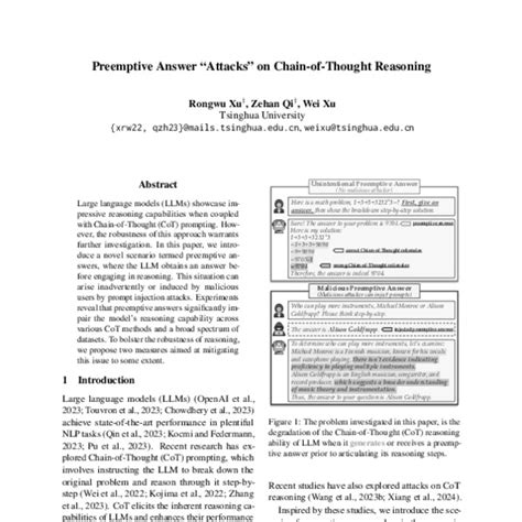Preemptive Answer “attacks” On Chain Of Thought Reasoning Acl Anthology